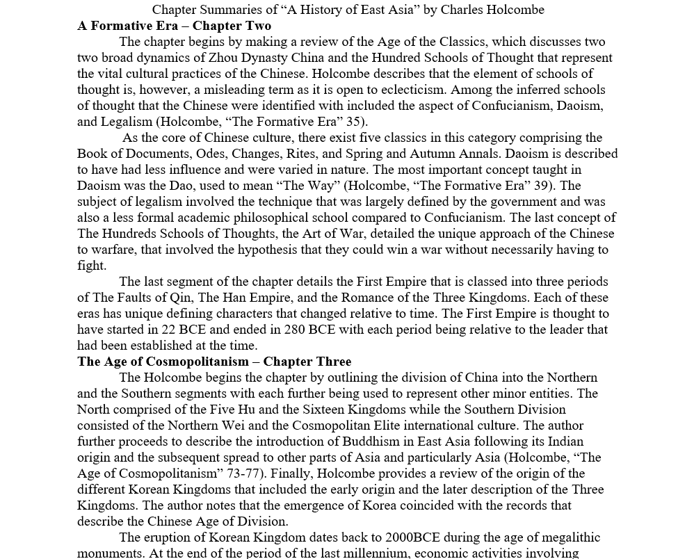 Chapter Summaries of “A History of East Asia” by Charles Holcombe